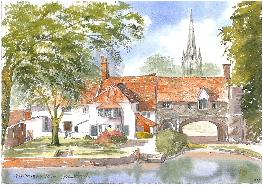 Pulls Ferry, Norwich 1662 - Martin Goode Watercolours